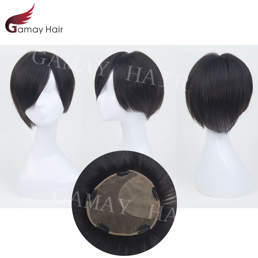 Women Remy Human Hair Topper Top Piece Cover Loss Hair Toupee Straight ...