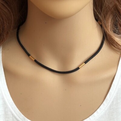 14K Solid Gold Black Cord String Chain Necklace 16", 18" !4K Gold Clasp ...