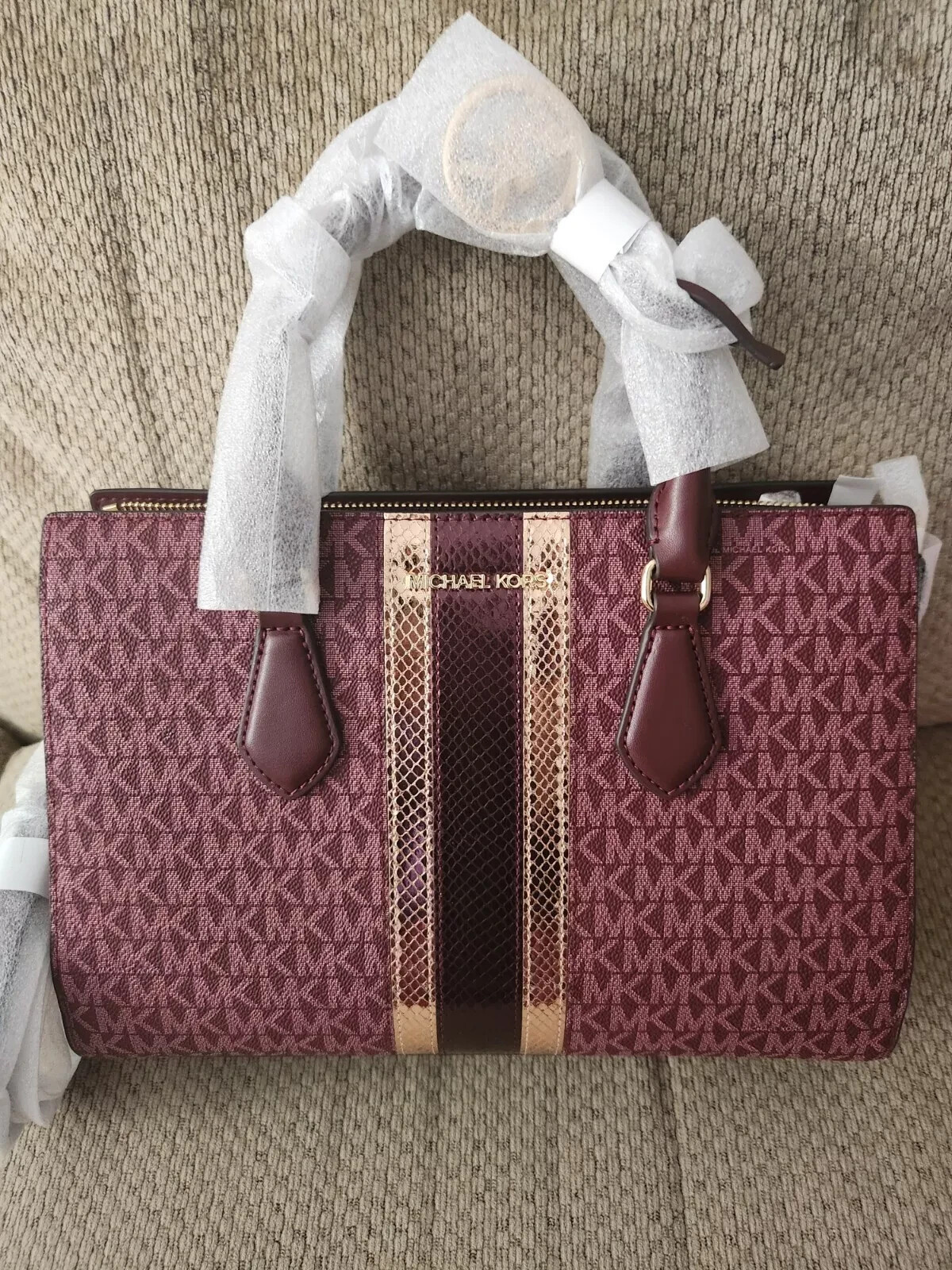 MICHAEL KORS SHEILA MEDIUM CENTER ZIP SATCHEL SHOULDER BAG MK ROSE GOLD ...