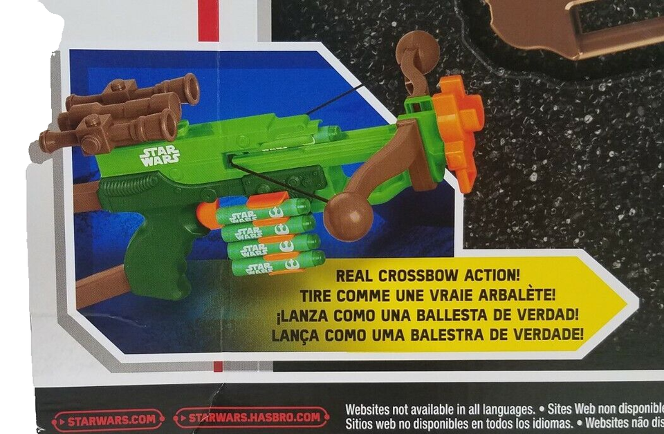 NERF Crossbow Chewbacca Star Wars Green Bowcaster Toy 15 Darts Rare ...