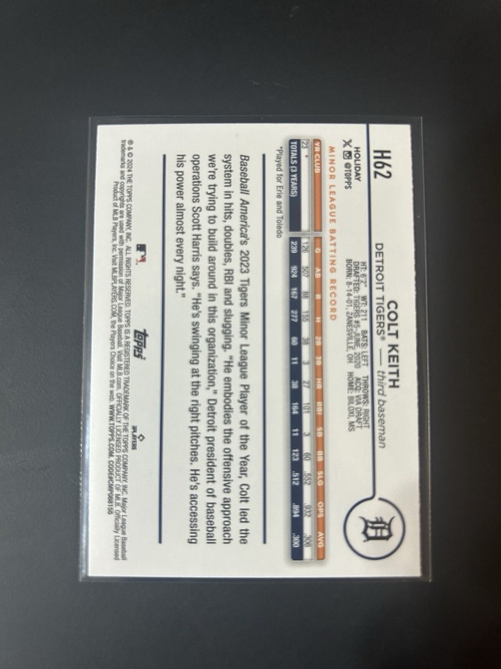 2024 Topps Holiday Colt Keith Rookie Candy Cane Bat Image Variation SP ...