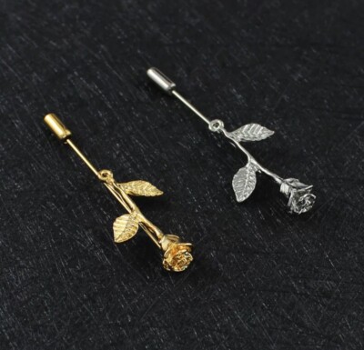 Gold/Silver Rose Brooch Coat Lapel Pin, Flower Boutonniere Gift For Men ...
