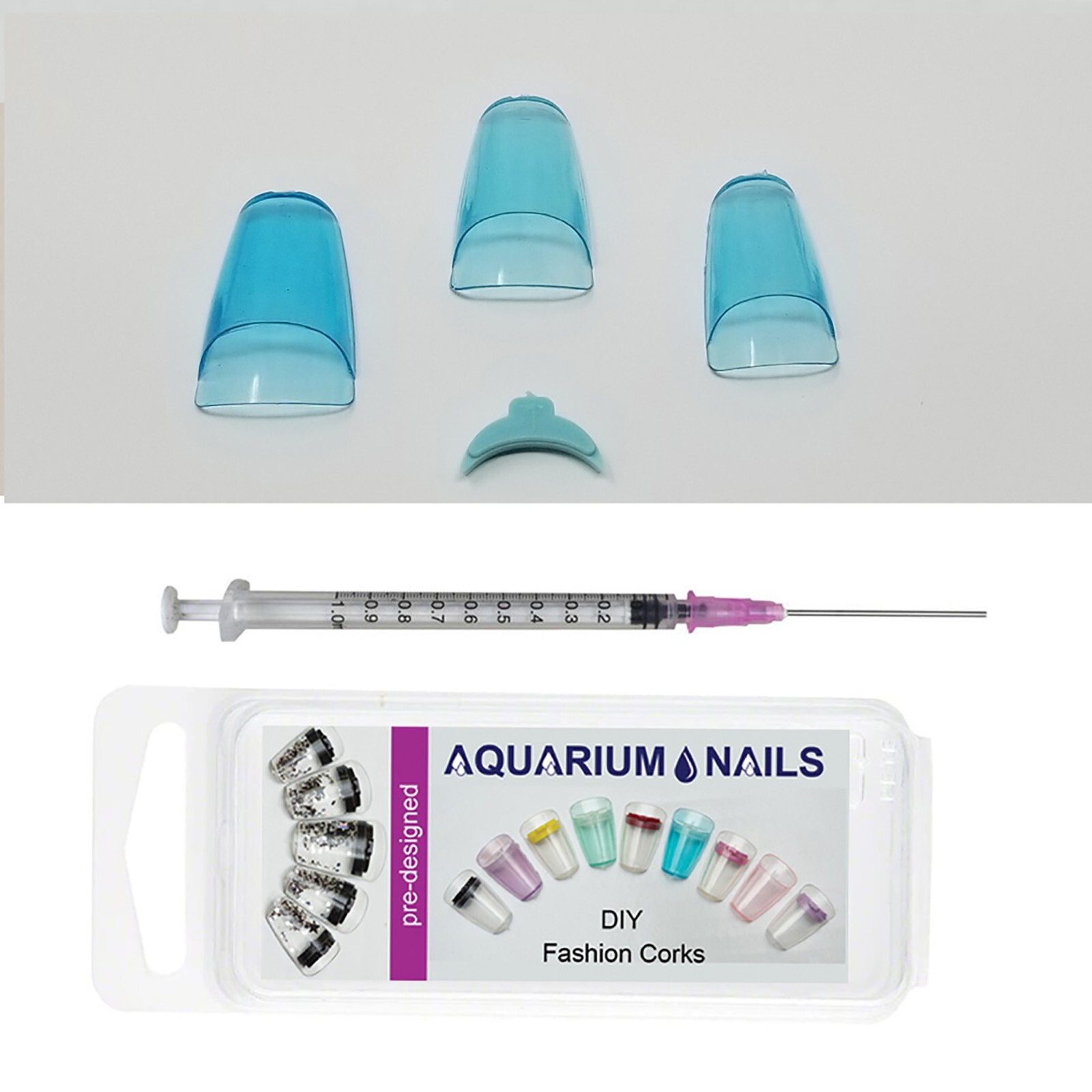 24 Aquarium Nails AQUA Blue Acrylic False Nail Art Tips Syringe ...