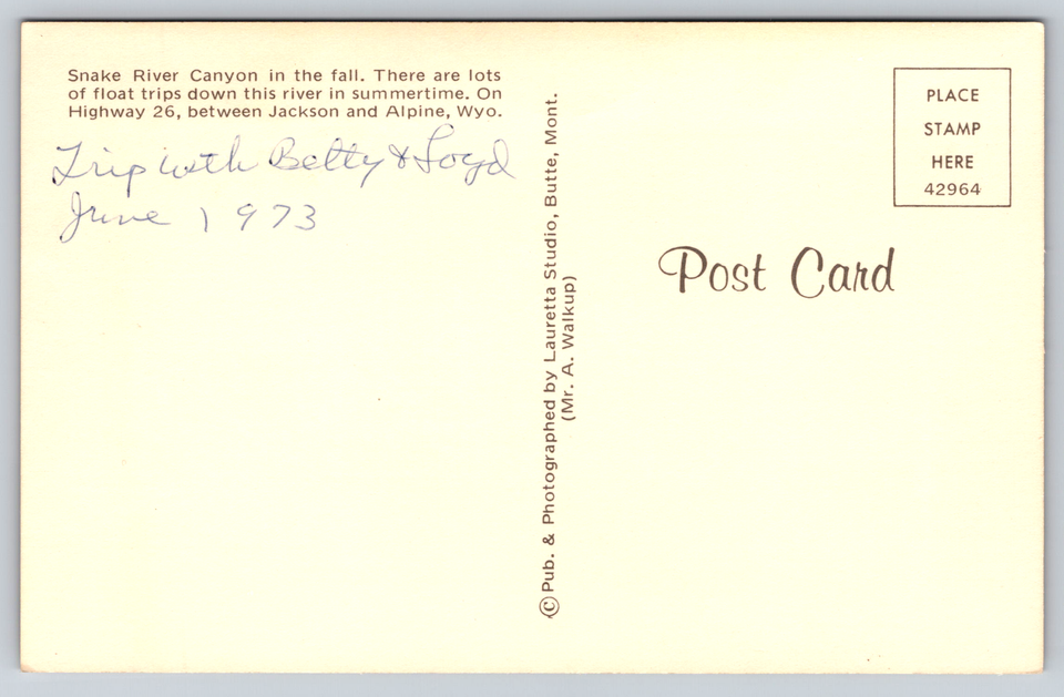 Postcard Snake River Canyon in the Fall Between Jackson and Alpine ...