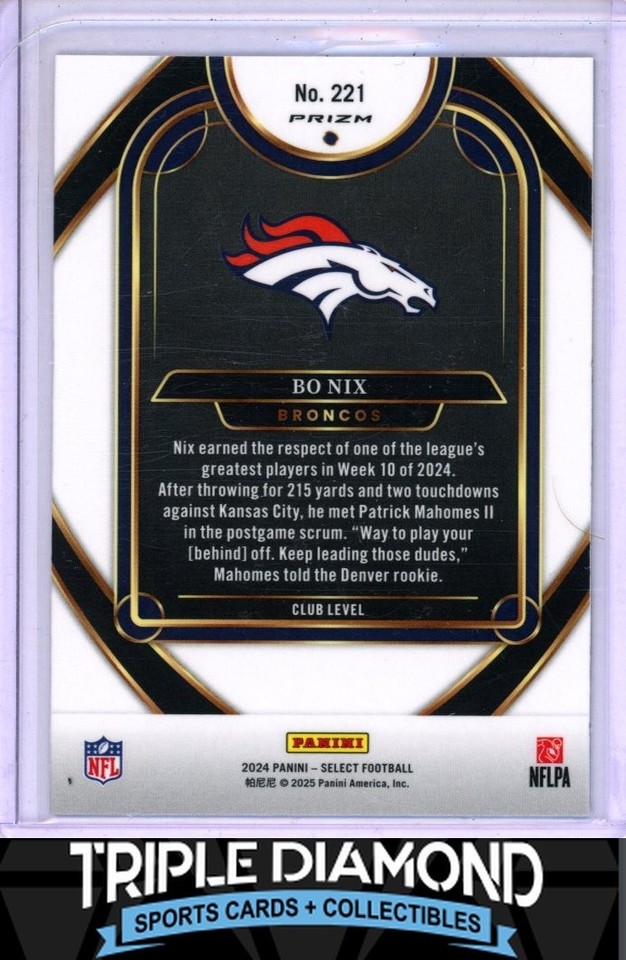 2024 Panini Select Bo Nix Club Level Rookie Red & Yellow Flash Prizm ...