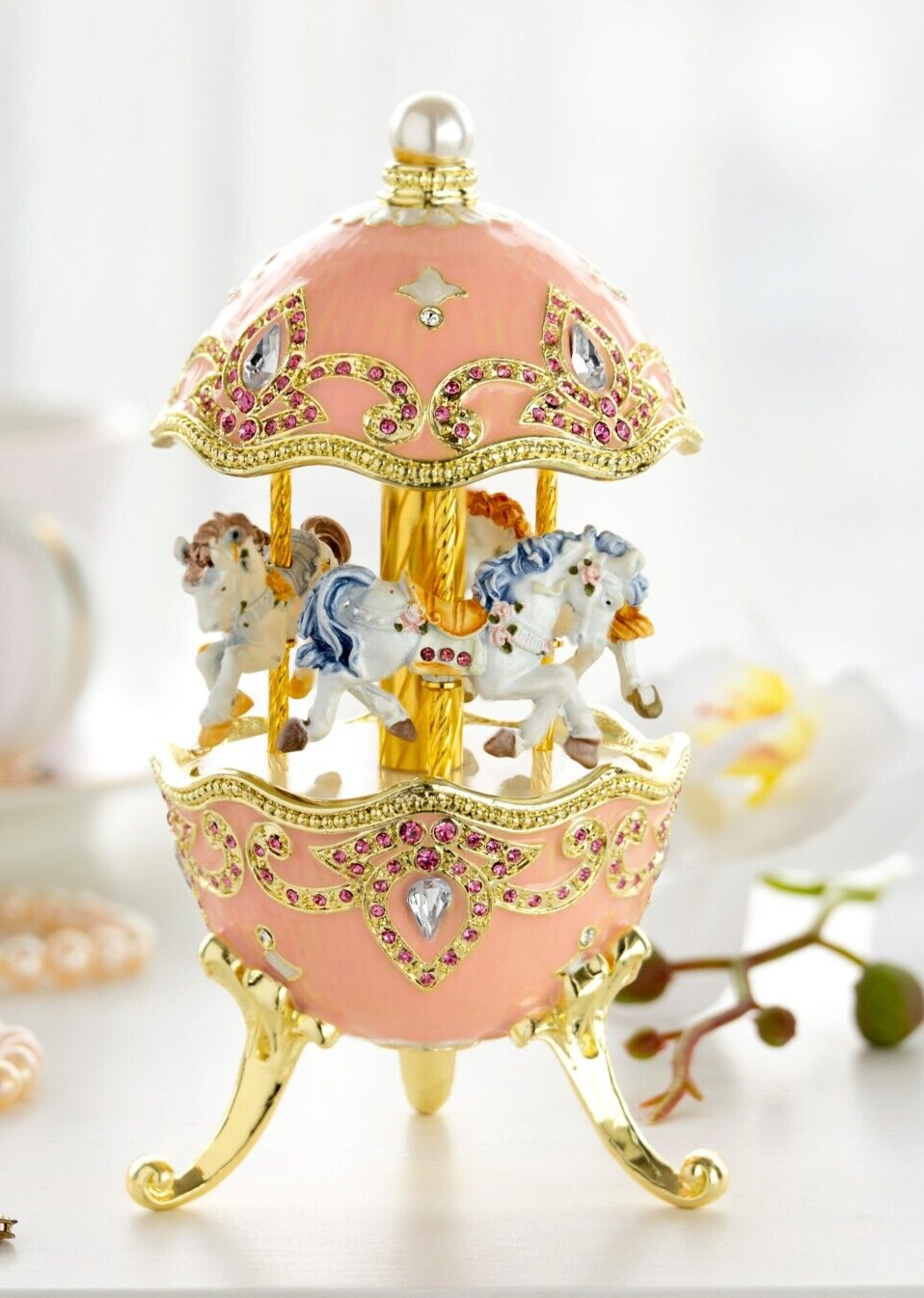 Keren Kopal Pink Wind up Horse Carousel Decorated with Austrian ...