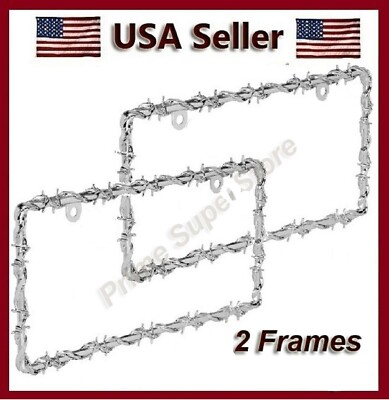 NEW CHROME METAL BARBED WIRE LICENSE PLATE FRAME CAR/AUTO/TRUCK/SUV ...