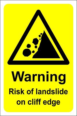 Warning risk of landslide on cliff edge Safety sign | eBay UK