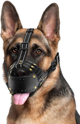 Heavy Duty Muzzle for Medium Large Dogs Biting Leather Basket German ...
