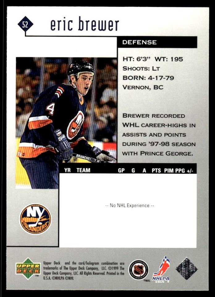 1998-99 Upper Deck Black Diamond #52 Eric Brewer New York Islanders ...