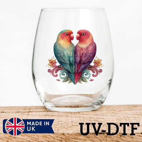 Valentine's Day Love Parrot UV DTF Stickers - Glass Laptop Tumbler Cup ...