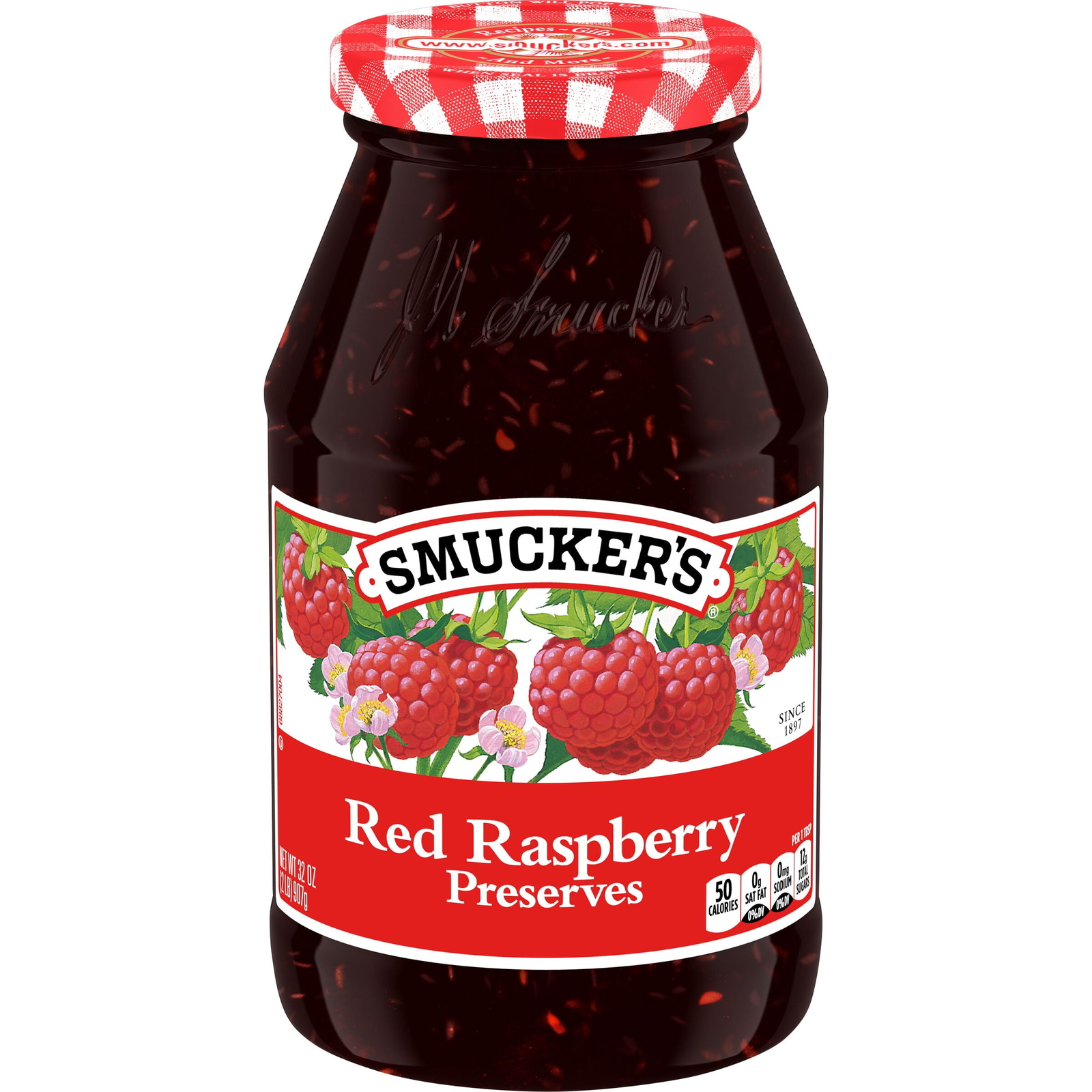 32 Ounces Smucker's Red Raspberry Preserves, All natural Ingredients