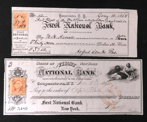 (2) 1800's Cancelled Checks First National Bank Cooperstown NY Lot | eBay