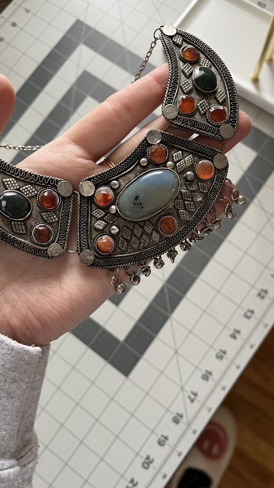 Vintage Handmade Turkish Collar Choker Necklace - Silver With Inset ...