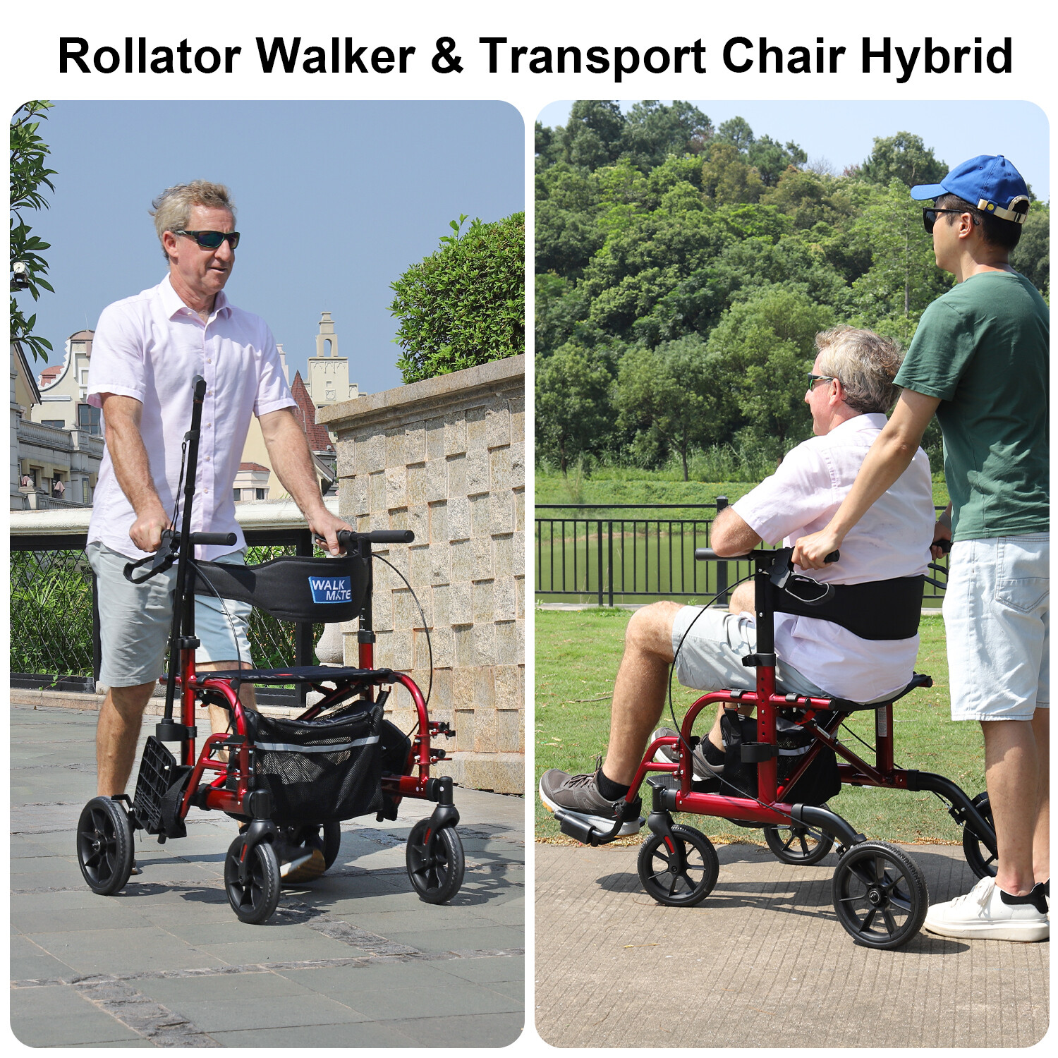Rollator Walker 2 in 1 Medical Aid Transport Chair Wheelchair 10 ...