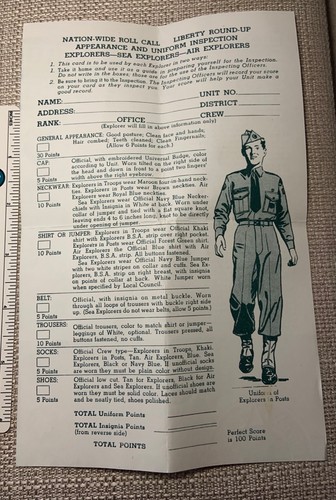 Vintage BOY SCOUT Uniform Insignia Inspection FORM BSA Badge Checklist ...