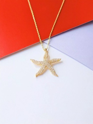 2Ct Round Cut Created Diamond Starfish Pendant W Chain 14K Yellow Gold ...