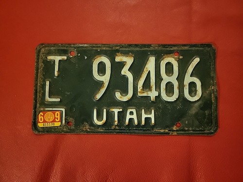 Vintage 1968-1972 Utah License Plate TL 93486 Trailer? Black & White | eBay