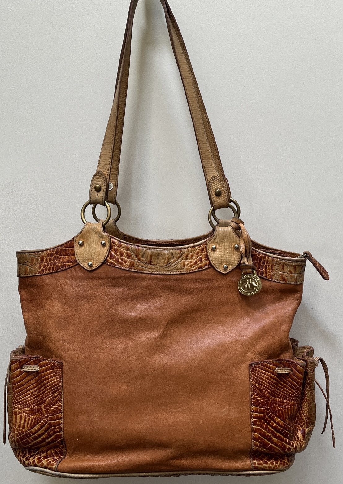 Brahmin Leather ,Croc Pattern, Shaded Toasted Almond,… - Gem