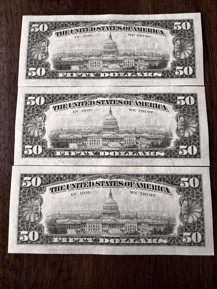 3 x 50 Old US Dollar Banknotes with Consecutive Serial Numbers Series ...