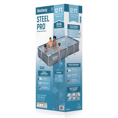Bestway Steel Pro Rectangle Swimming Pool Set, 12' x 6'7" x 26" (Open ...
