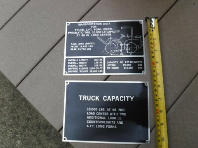 MILITARY FORK LIFT DATA PLATES SET ID TAG 10,000 LB CAPACITY PNEUMATIC ...