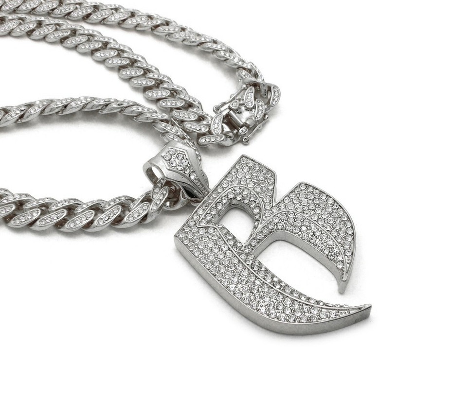 RUFF RYDERS PENDANT 30" SILVER CUBAN LINK CHAIN NECKLACE HIP HOP RAPPER ...