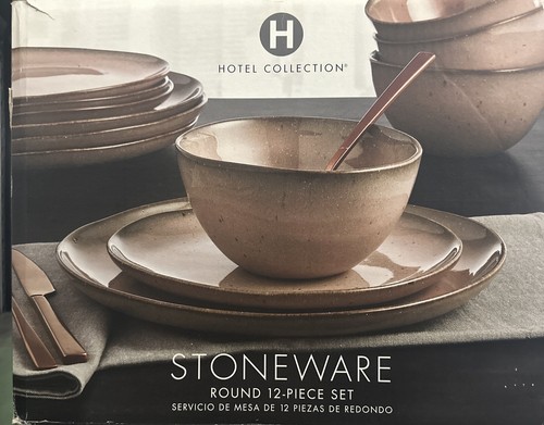 New HOTEL COLLECTION Brown Stoneware 12 Pc. Dinnerware Set, Service for ...