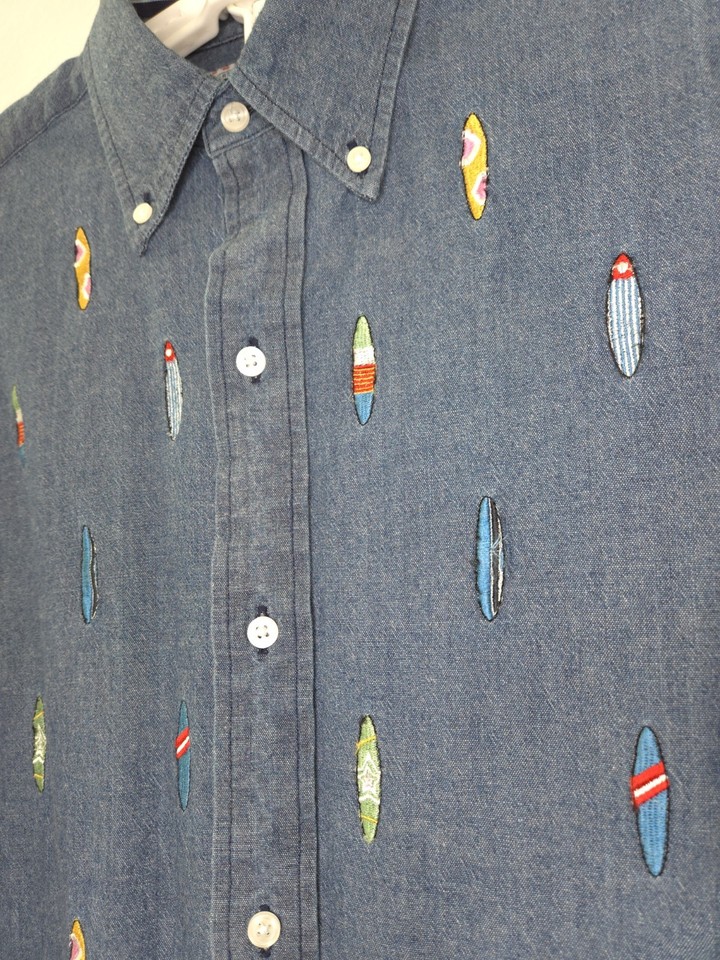 Vintage Robert Graham Mens Medium Surfboard Long Sleeve Button Up Blue ...