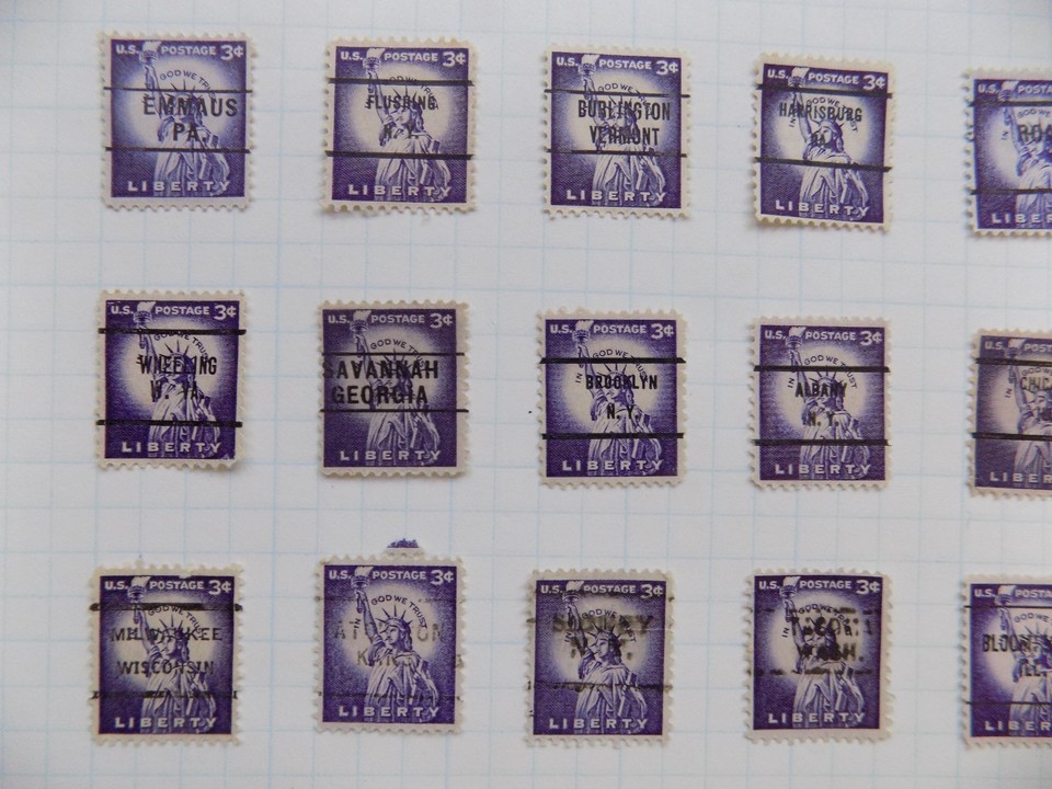 (24) USED US Different CITIES PREC DEF.-stamps-7-17-D-3 cent STATUE OF ...