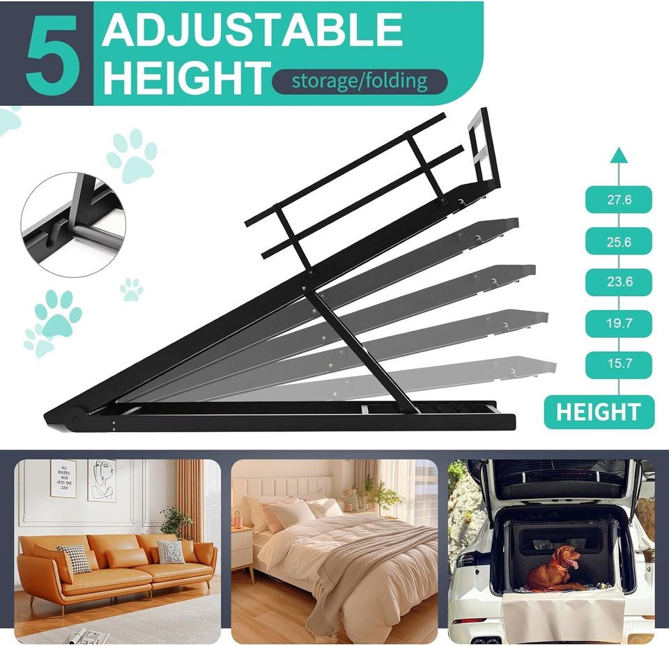 NAIZEA Adjustable Dog Ramp with Rails Folding Pet Ramp Up to 200Lb For ...