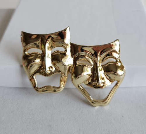 Vintage Gold Tone Comedy Tragedy Theater Mask Brooch | 2" | Classic ...