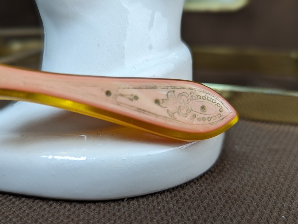 Vintage Shoe Button Hook Boot Celluloid Pink & Amber 5 1/2" Long Handle ...