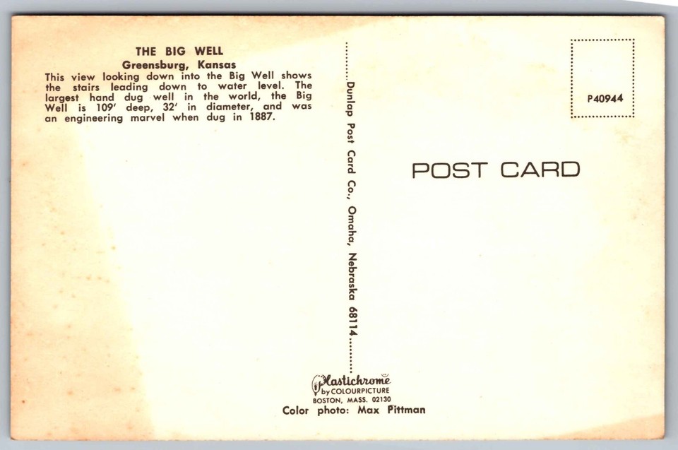 Postcard The Big Well Largest Hand Dug Well in the World Greensburg ...