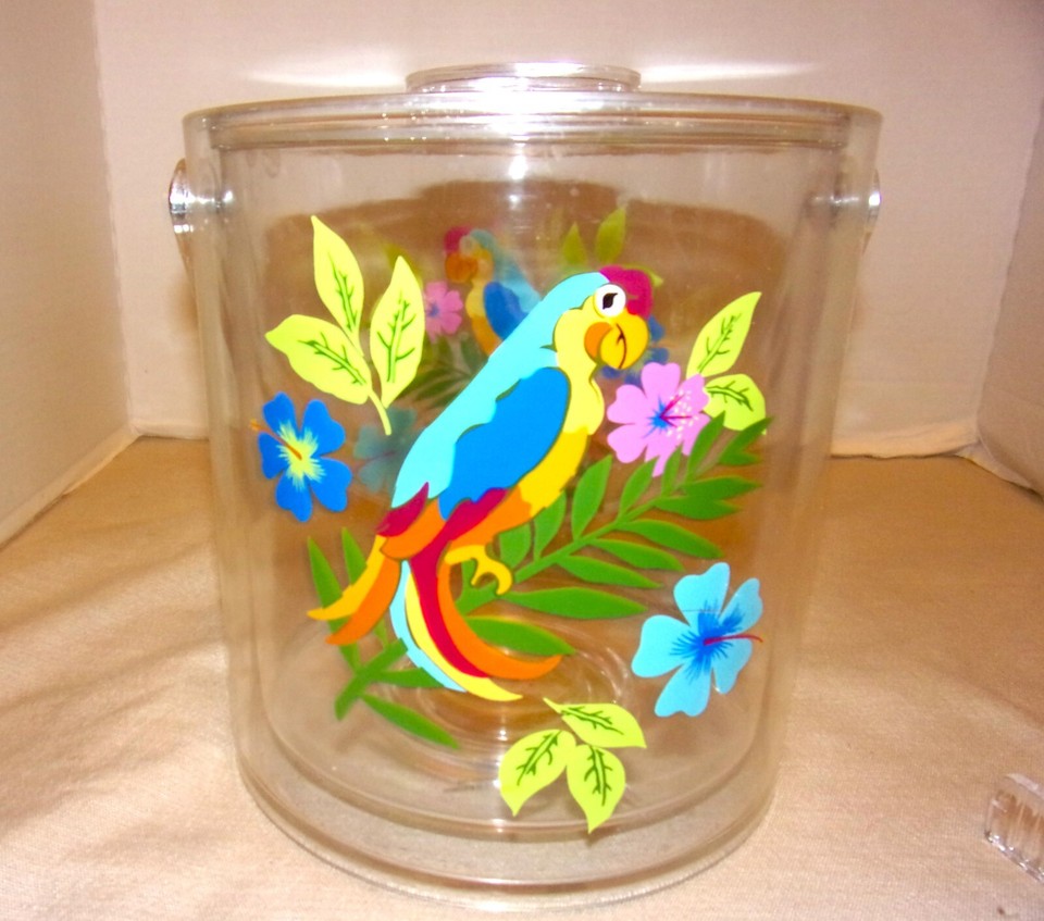 Vintage Tropical Themed Clear Acrylic Ice Bucket w/Lid/Handle/Tongs | eBay