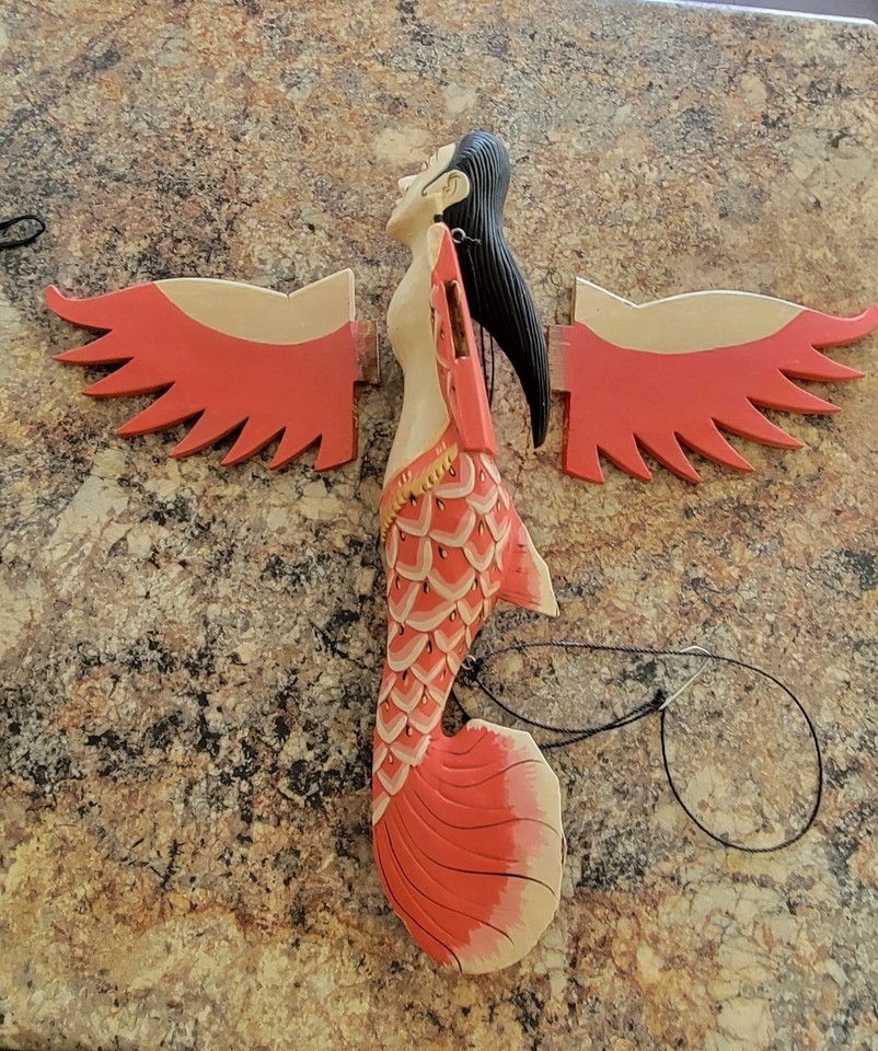 Bali Winged Flying Mermaid Mobile Spiritchaser Carved wood Balinese art ...