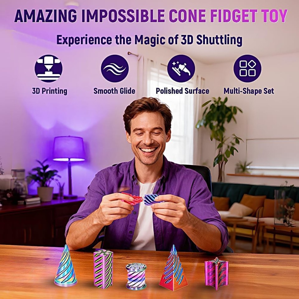 Impossible Spiral Cone Fidget Toy - 5PCS 3D Printed Fidget Toys with ...