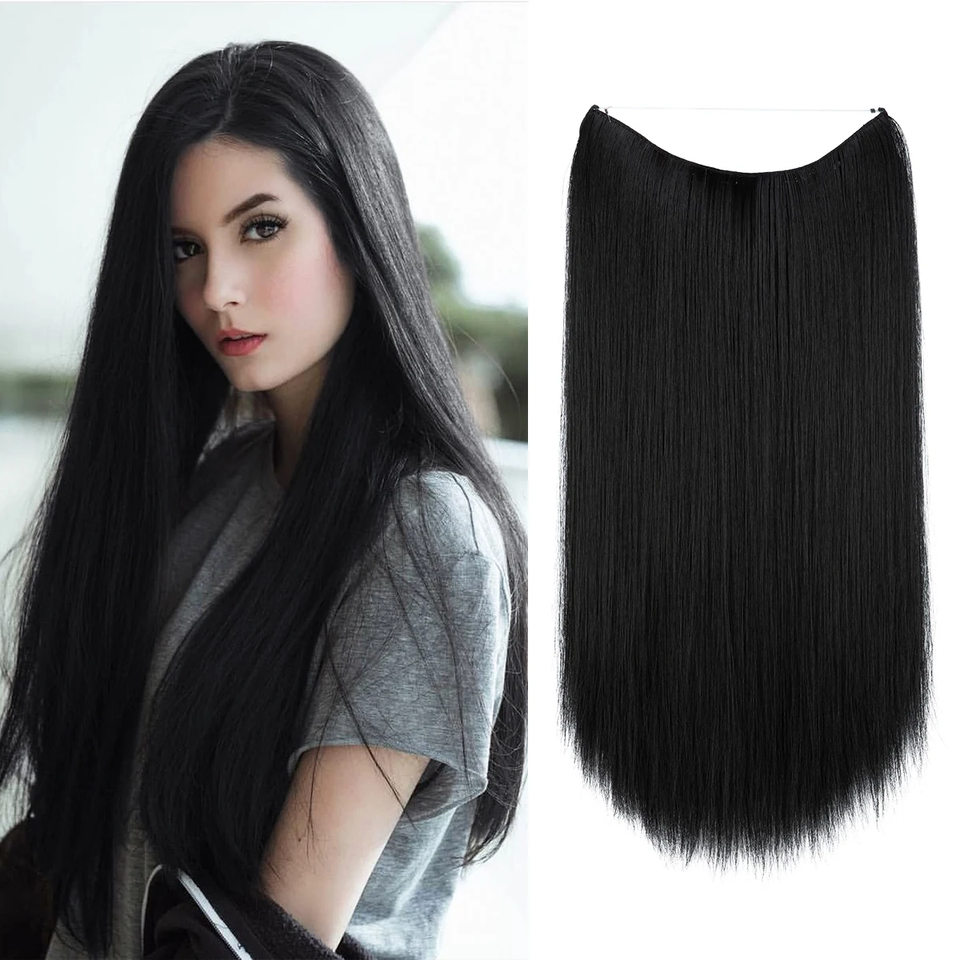 Synthetic No Clip Hair Extension Ombre Artificial Natural Fake False ...