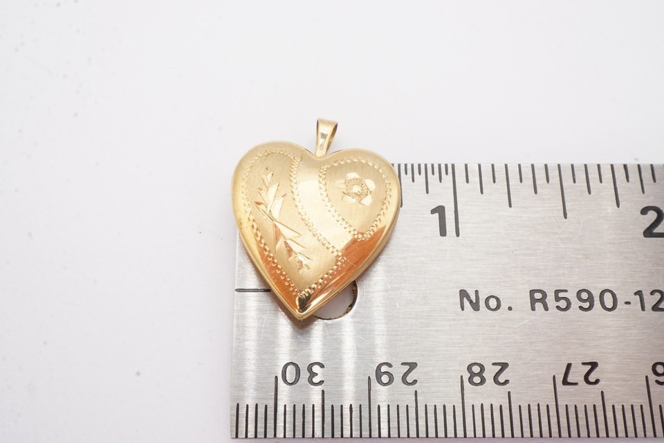 Vintage Gold Filled Heart Locket Pendant Photo Etched Flower F1 | eBay