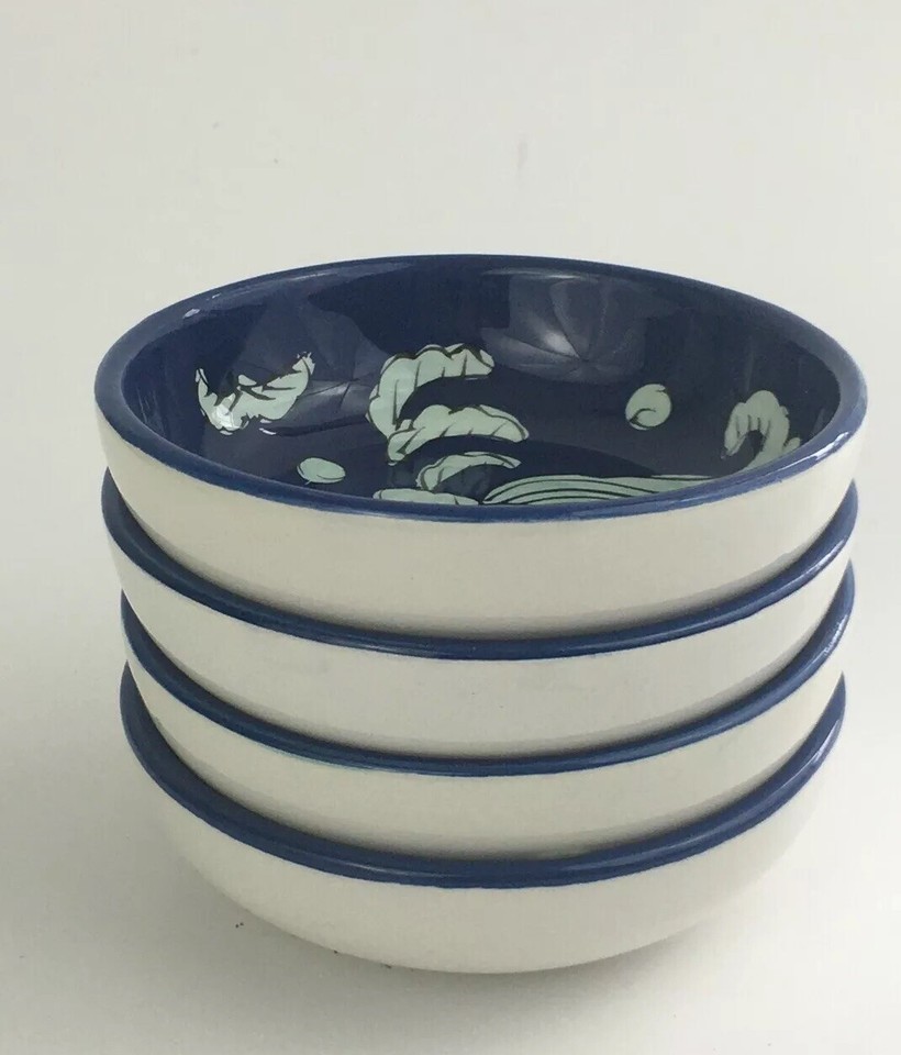 Century Soup Salsa Dip Bowl Blue Gray White 4”W X 1 1/8”D Set Of 4 ...