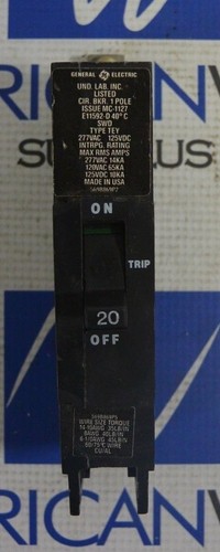Lot of 5 General Electric GE TEY120 1 Pole 20 Amp Circuit Breakers | eBay