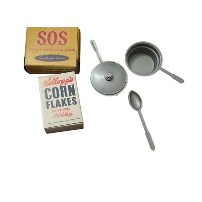 Vtg Cardboard Wolverine Products Toy Kitchen Food Box SOS Pots Spoon ...