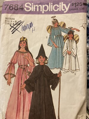 Simplicity 7684 Sewing pattern, Child size 6-8 costumes ANGEL/WITCH ...