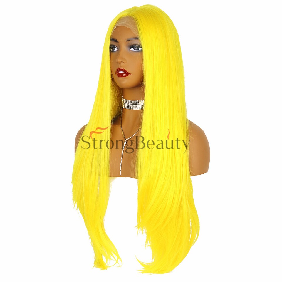 26" Natural Straight Yellow Wig Glueless Synthetic Lace Front Wigs ...