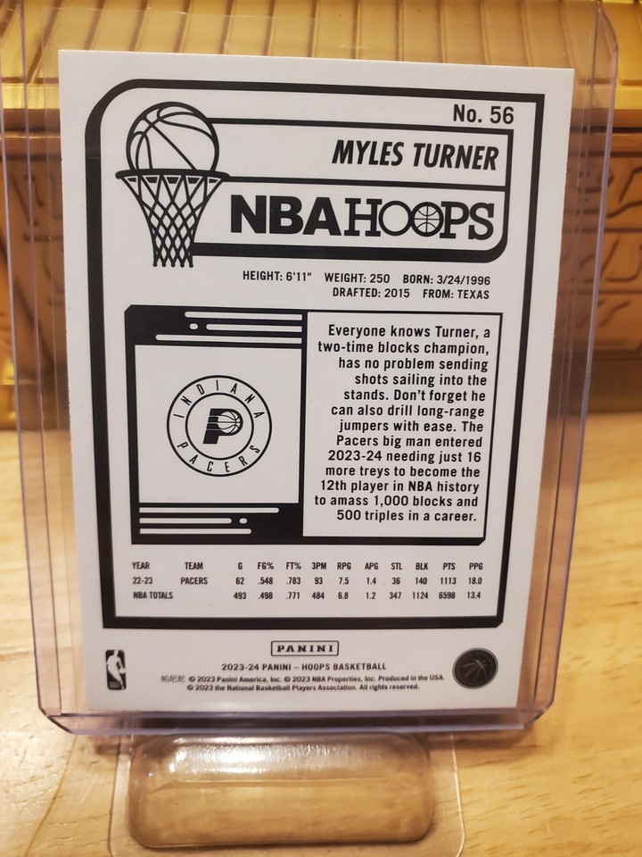 2023-24 Panini NBA Hoops Myles Turner Yellow Border Card Indiana Pacers ...