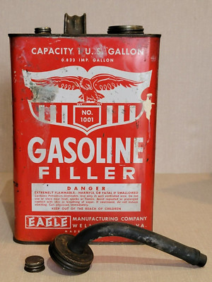 VTG Eagle Gas Filler Can Metal 1 Gallon USA W. VA Both Caps w/Spout ...