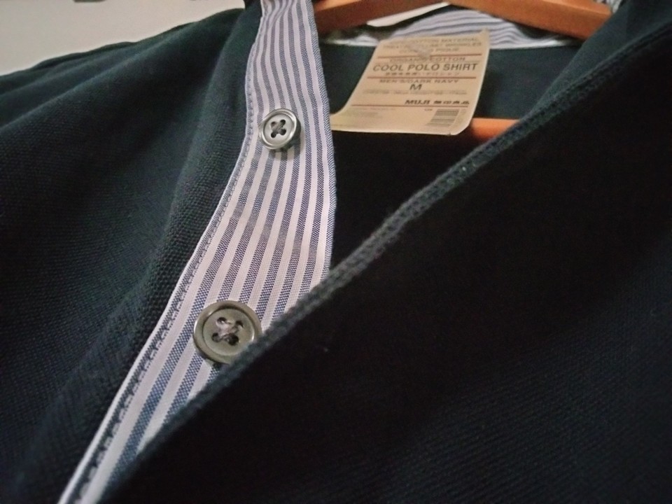 Organic Cotton Cool Polo Shirt, Dark Navy, Men's Medium, MUJI 無印良品 涼感布帛 ...