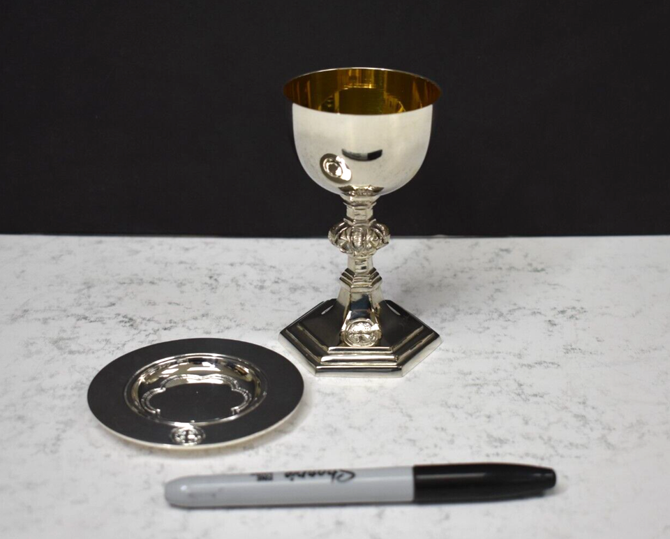 Nice Small Silver Plated 4 1/2" Travel Chalice & Paten Set for Mass Kit ...
