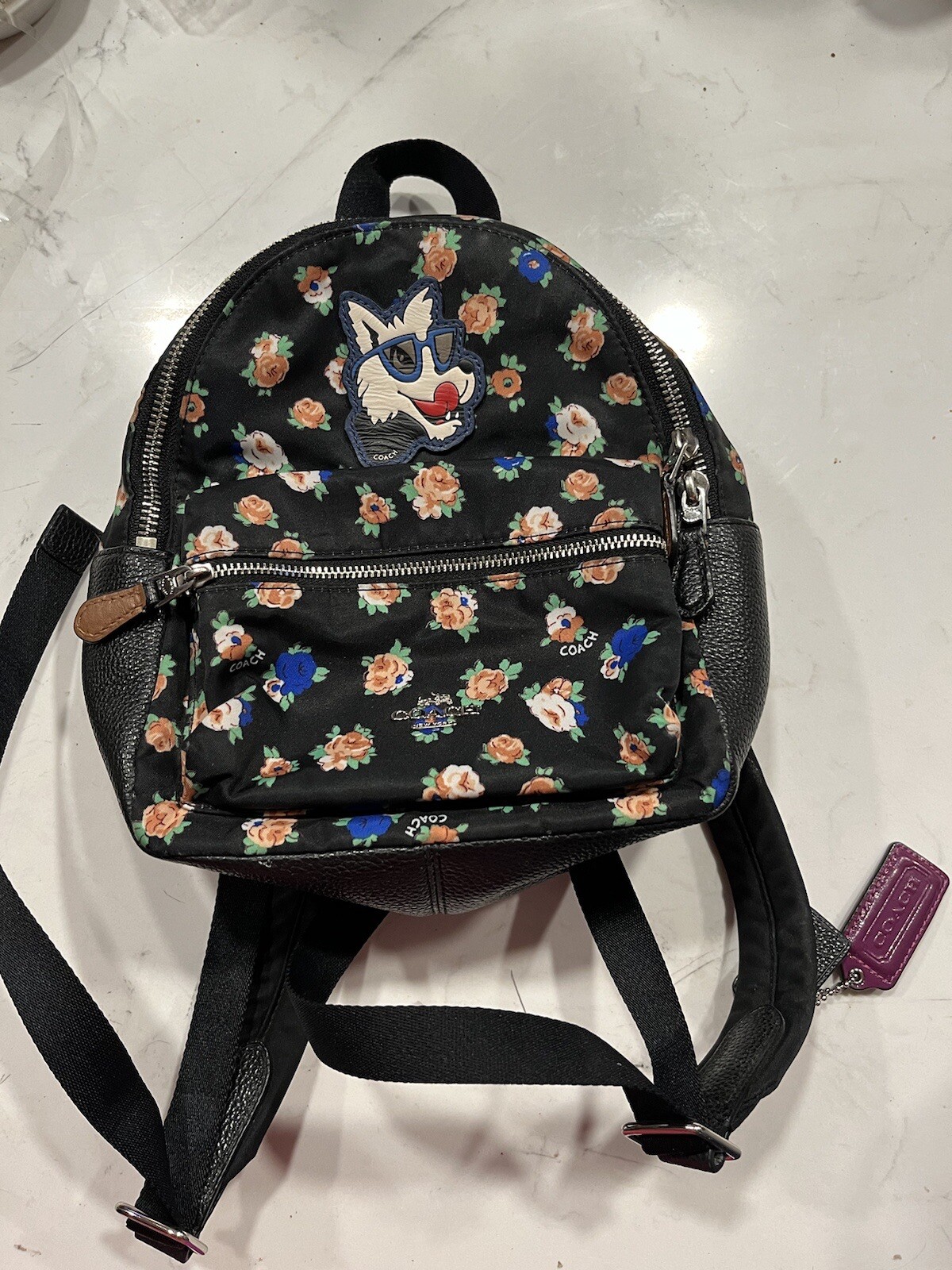 Coach Mini Charlie Tea Rose Floral Print Nylon Backpa… - Gem