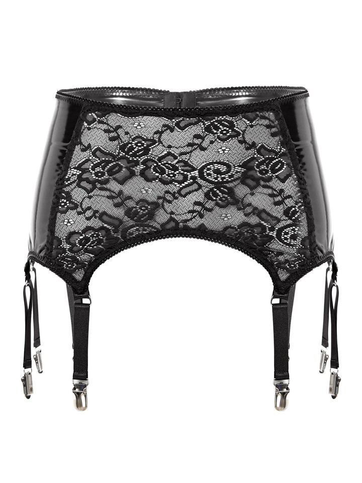 Women's Lace PU Leather Garter Belt with 6 Clips Suspender Garter ...